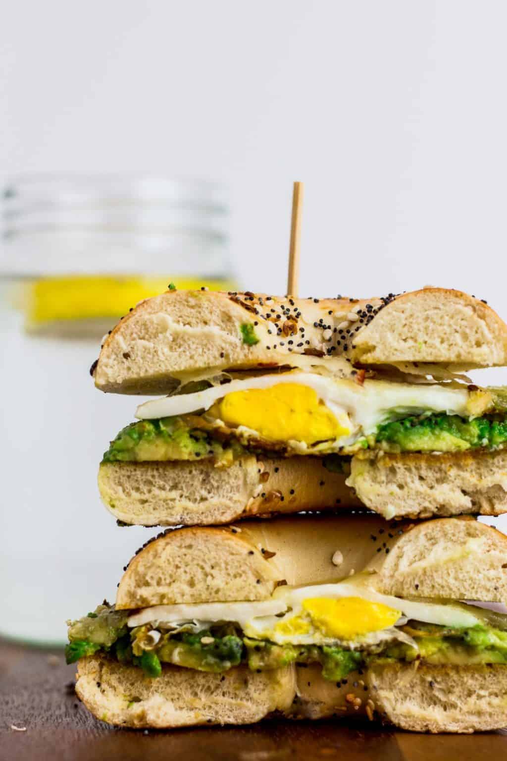 Avocado bagel breakfast sandwich with fried egg - My Eclectic Bites